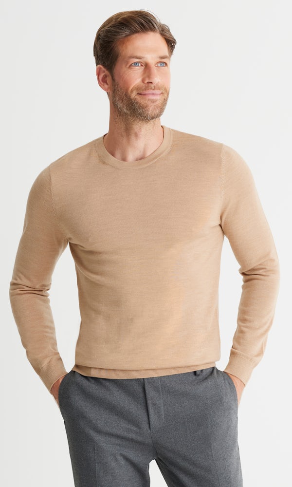 Ljusbrun Premium, tröja 100% merinoull | Herr | Dressmann