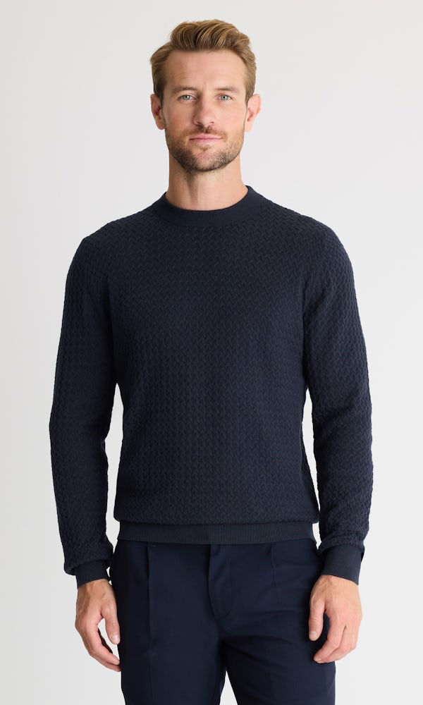 Mørk blå Genser med struktur i bomull | Dressmann